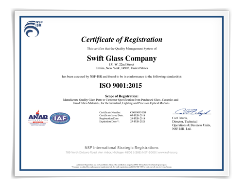 Download the Swift Glass ISO 9001:2015 Certificate | Swift Glass